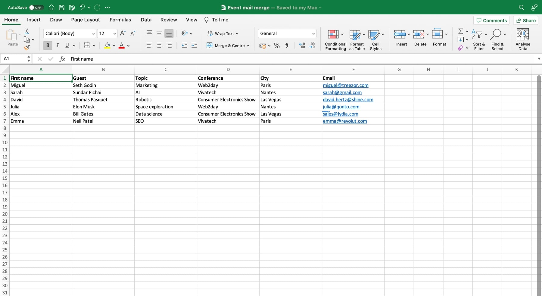 Merge Excel